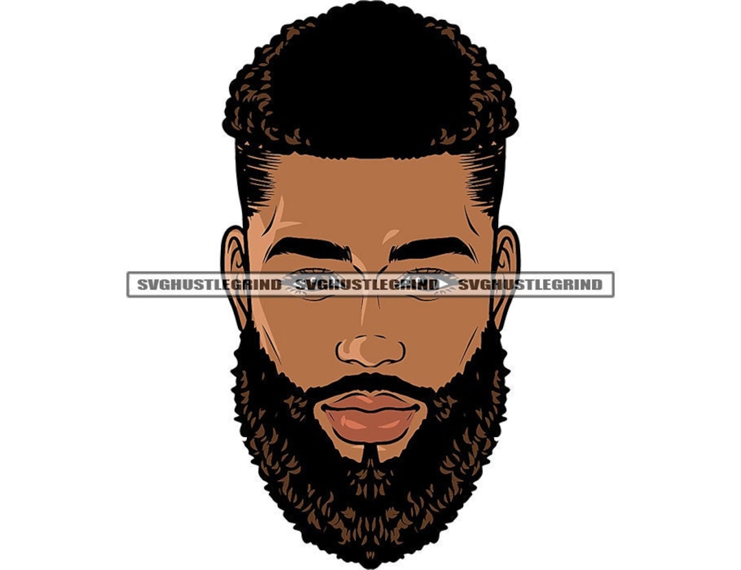 Handsome Full Beard Black Man Afro Fade Head Face Only Portrait Model ...