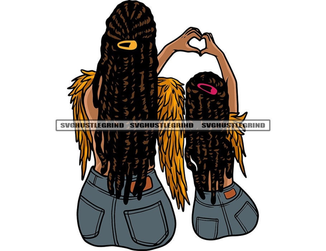 Black Angels Wings Mother Daughter Sister Locs Dreads Sitting Blue ...