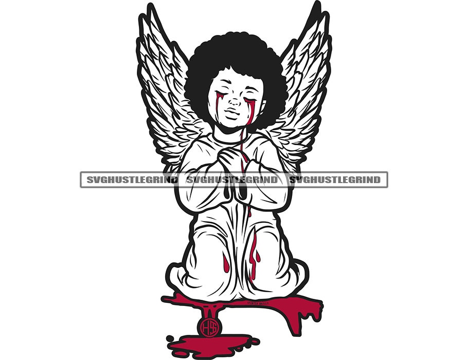 Angel Black Baby Boy Praying Pray Bleeding Tears (Instant Download) - Etsy