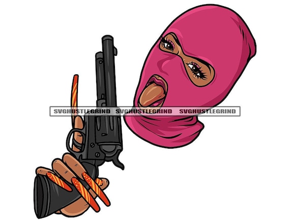Savage Black Woman Pink Ski Mask Holding Gun Pistol Weapon - Etsy