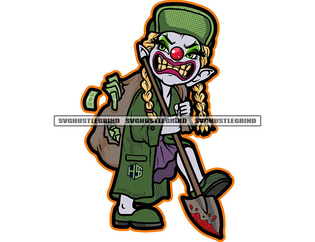 Clown Grave Digger Bloody Shovel Hat White Face Gold Teeth Braids ...