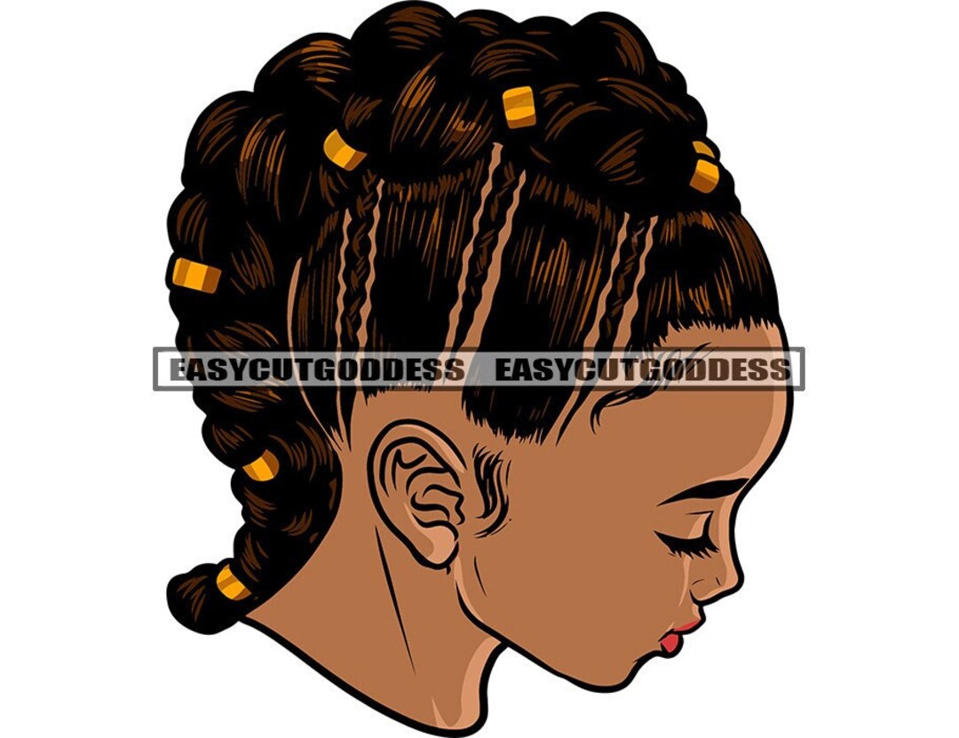 Black Woman French Braid Gold Loc Bands Sideview Head Leaning Female ...