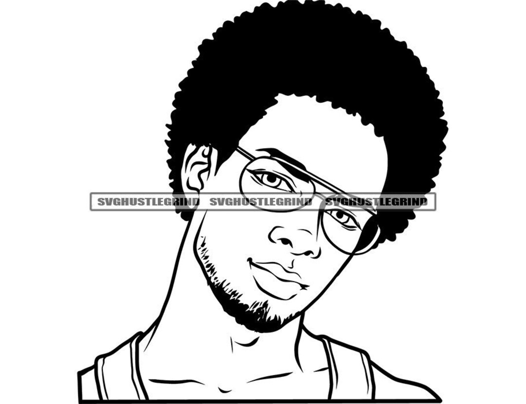 Handsome Black Man Goatee Afro Hair Tank Top Eyeglasses Head Tilted ...