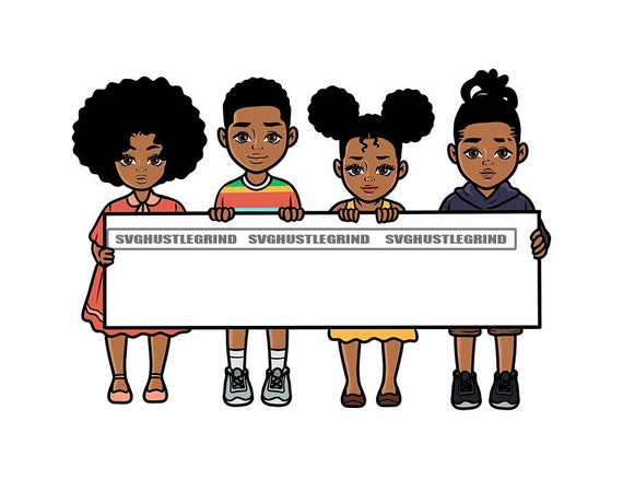 Four Black Children Holding Sign Advertisement Boys Girls Kids - Etsy