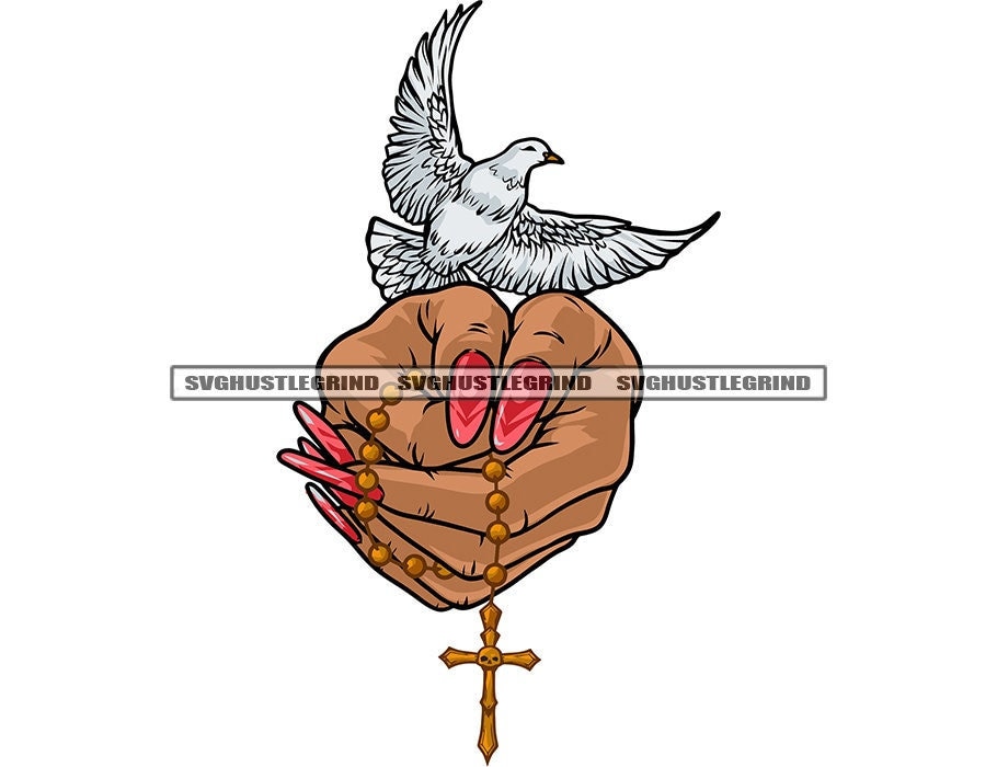 Praying Hands With Cross And Dove