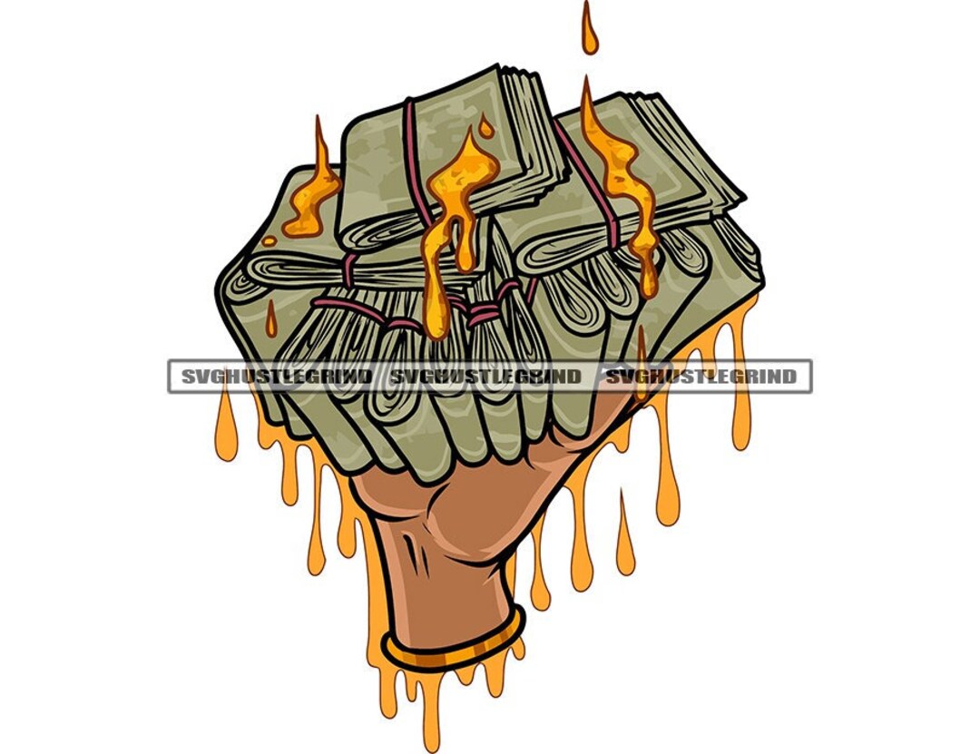 Black Hand Holding Cash Money Dollar Bills Dripping Gold Gold Bracelet ...