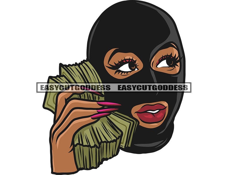 Black Woman Black Ski Mask Stack Cash Money Dollar Bills Currency Head ...