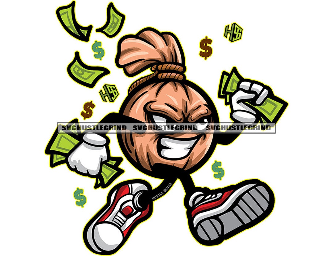 Bank Bag Money Running Tossing Dollar Bills Cash Sneakers Currency ...