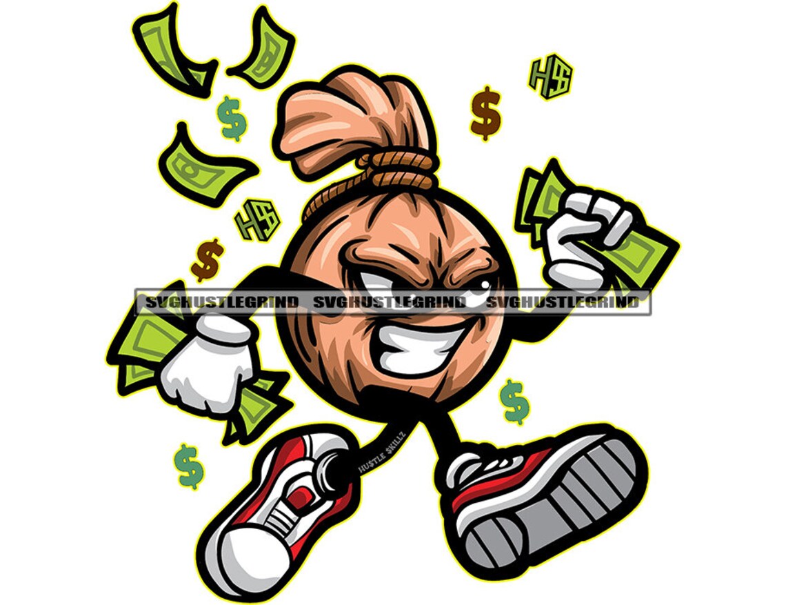 Bank Bag Money Running Tossing Dollar Bills Cash Sneakers Currency ...