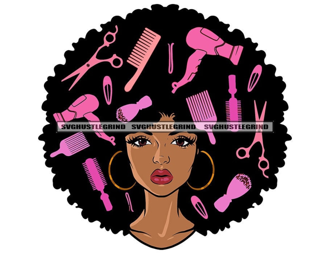 Black Woman Afro Pink Hair Products Comb Blow Dryer Hairdresser ...