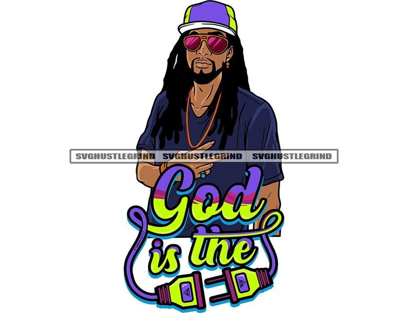 God the Black Man Beard Baseball Cap Dread Locs Blue Shirt - Etsy
