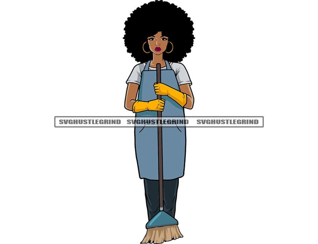 Cleaning Woman Housekeeper Broom Sweep Black Woman Domestic Home ...
