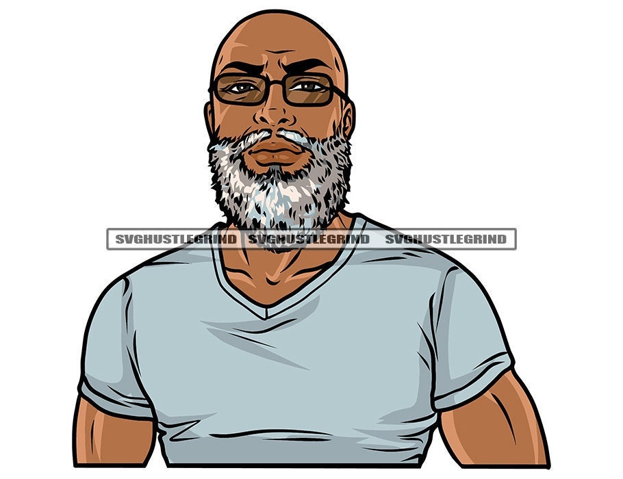 Older Black Man Bald Gray Beard Wearing Eyeglasses Muscles Muscular T ...