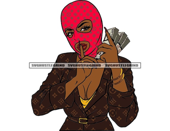 Gangster Black Woman Red Ski Mask Holding Money Cash Dollar - Etsy