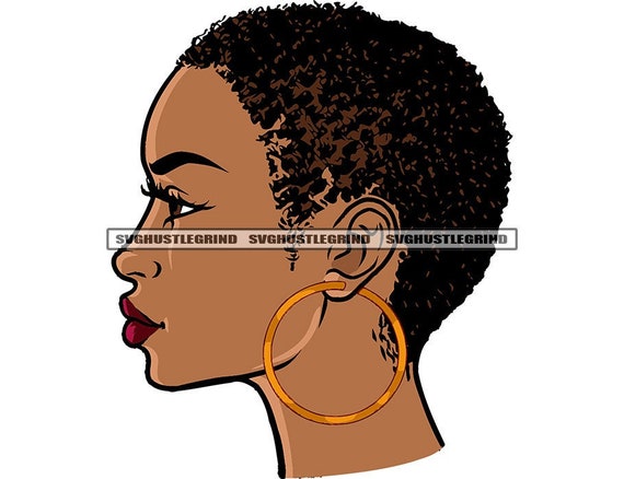 Black Woman Close Cut Afro Side View Brown Eyes Gold Hoops - Etsy
