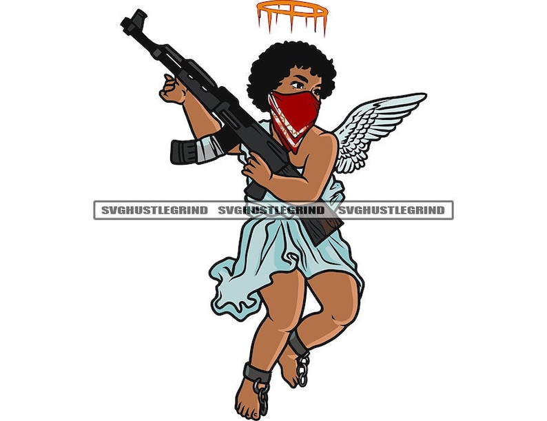 Gangster Angel Gun Weapon Rifle Halo Black Face Covering Mask - Etsy