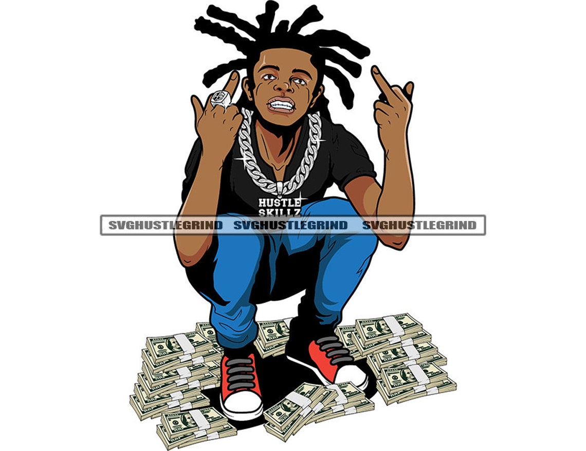 Gangster Black Man Money Stacks Locs Hair Bragging Diamond Chain Middle ...