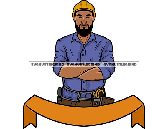 Black Man Construction Worker Arms Folded Tools Tape Measure - Etsy