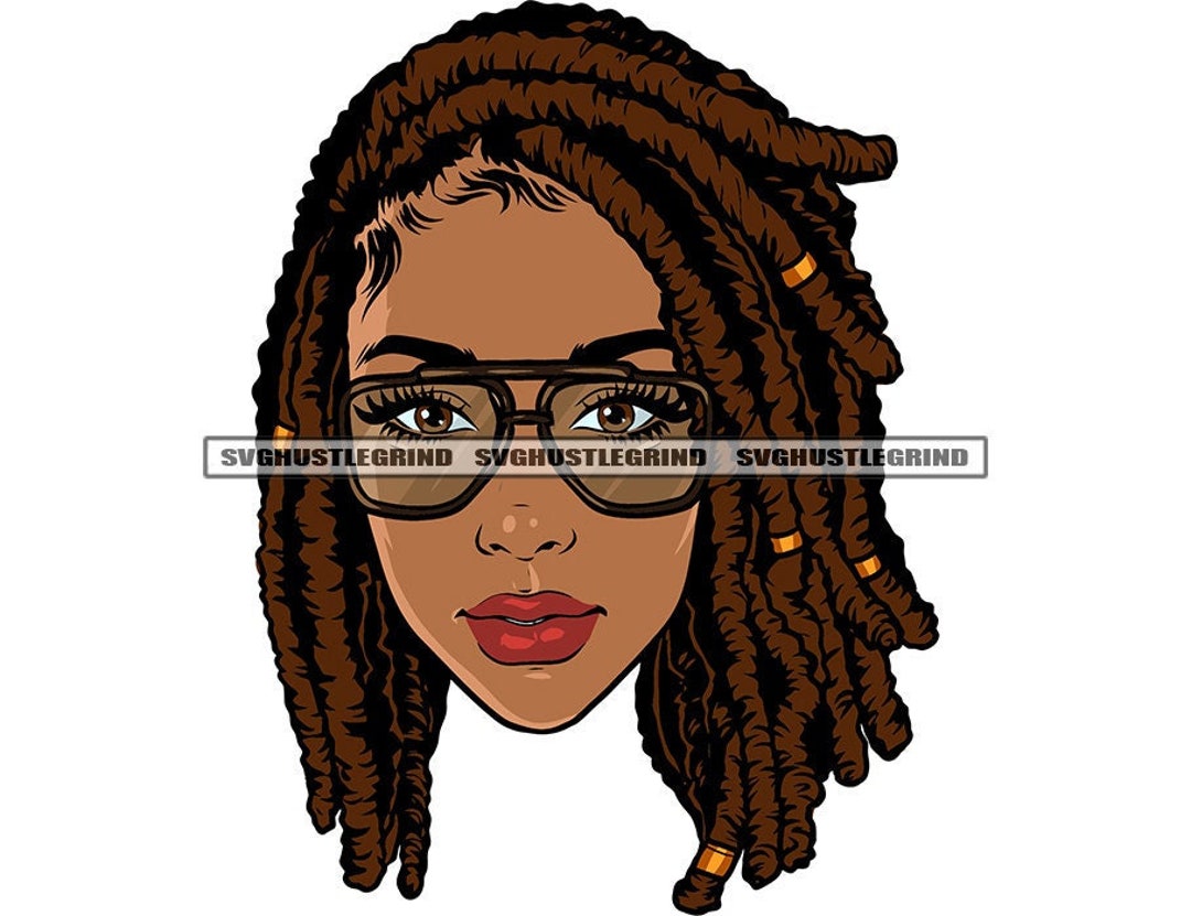Black Woman Dreads Sister Locs Gold Loc Bands Eyeglasses Head Face Only ...