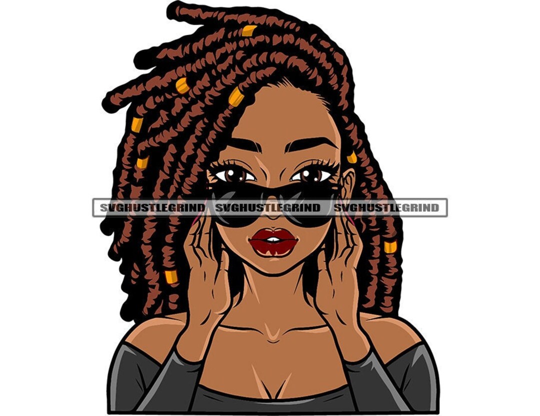 Black Woman Dreads Sister Locs Loc Bands Sunglasses Gray Top Portrait ...