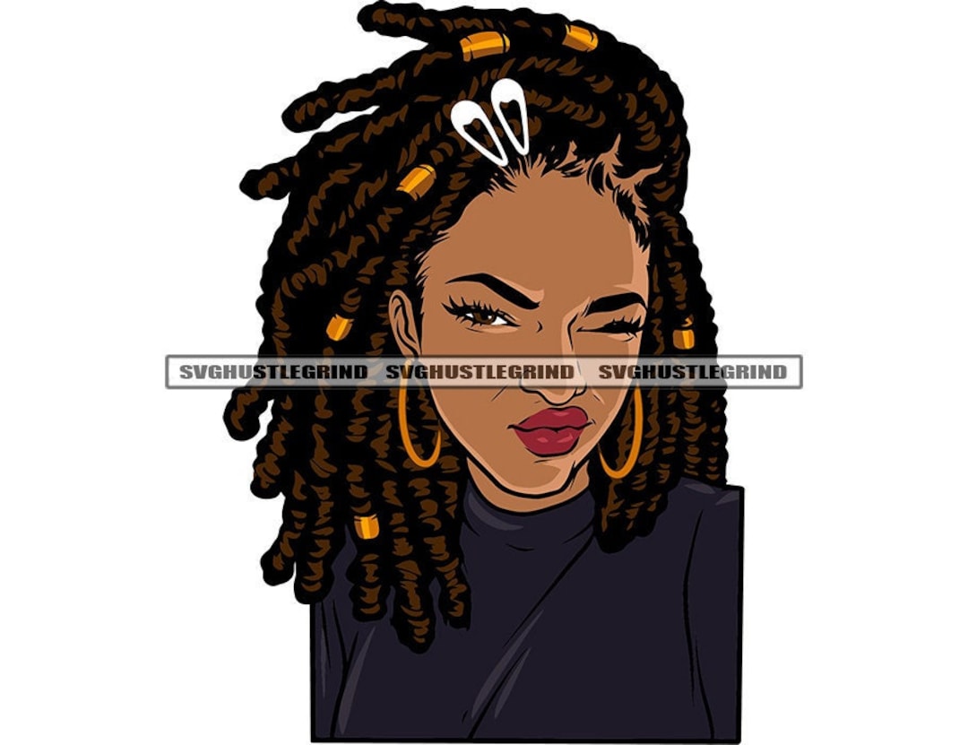 Black Woman Dread Locs Sister Locs Gold Loc Bans Hairclips Smirk Face ...
