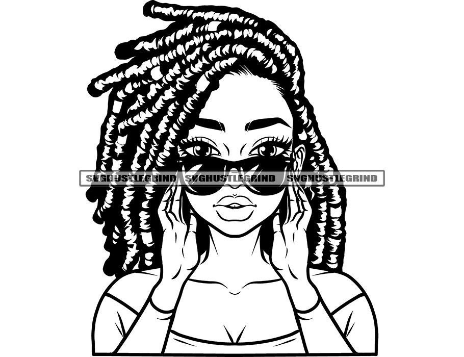 Black Woman Dreads Sister Locs Loc Bands Sunglasses Head Only Portrait ...