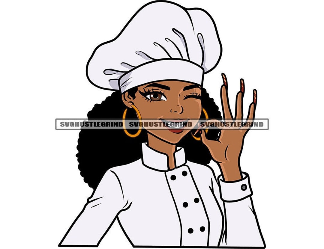 Black Chef Cook Culinary Food White Jacket Chef Hat Uniform Meal ...
