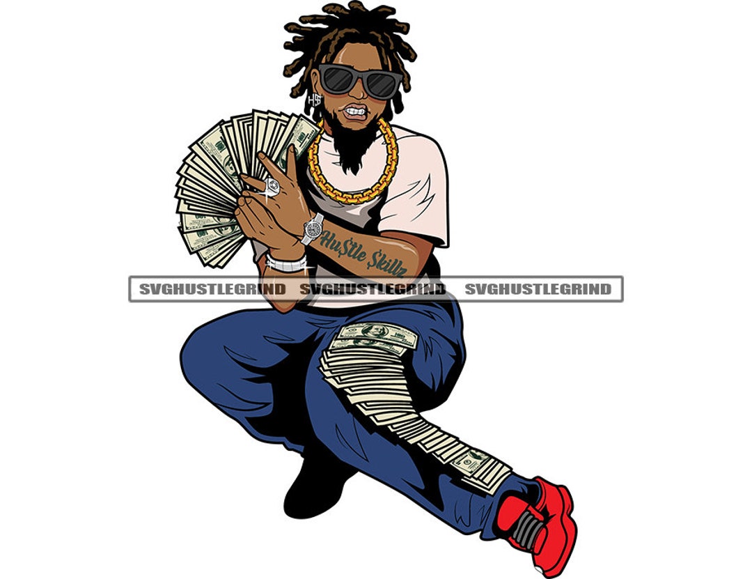 Gangster Black Man Dreadlocks Hair Beard Money Stacks Cash Hustler ...