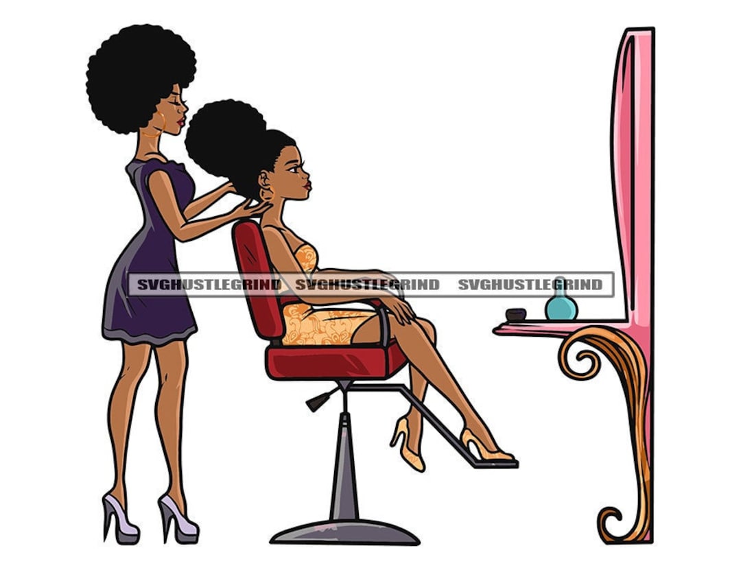 Black Women Beauty Salon Barber Chair Hairdresser Mirror Afro Natural ...