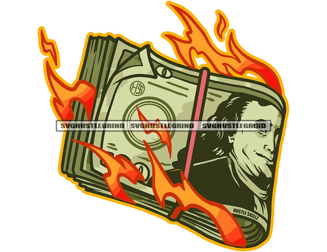Cash Money Dollar Bill Fire Flames Green Money Roll Cash Hundred Dollar ...