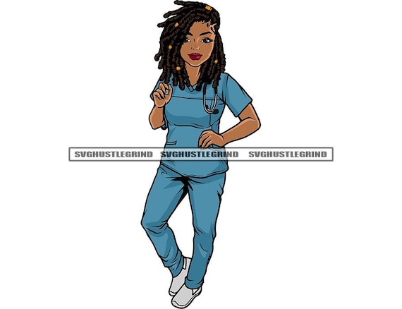 Black Woman Dreads Locs Blue Scrubs Hospital Medical - Etsy