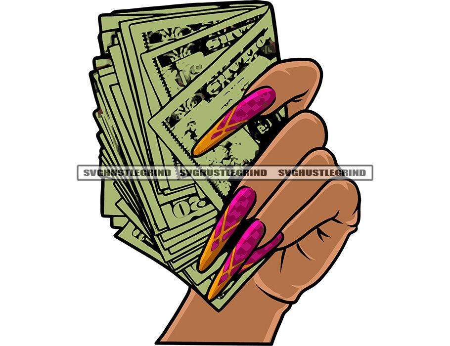 Black Female Woman Hand Holding Cash Money Dollar Bills Long - Etsy