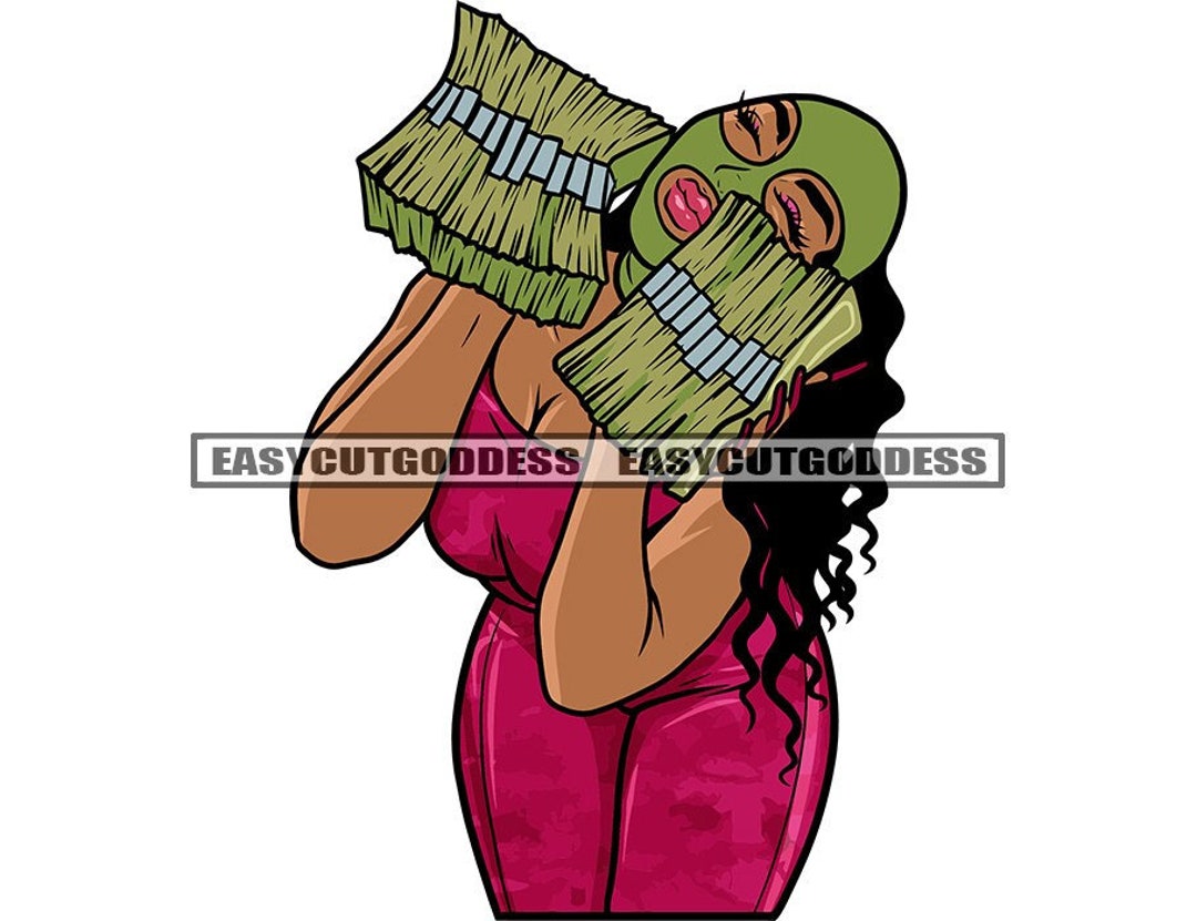 Woman Green Ski Mask Stack Cash Money Dollar Bills Currency Bank Purple ...