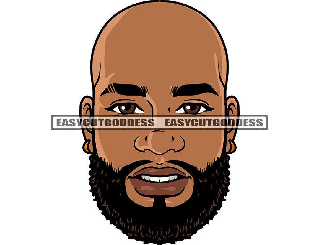 Smiling Black Man Bald Beard Brown Eyes Head Face Only Mustache Brown ...