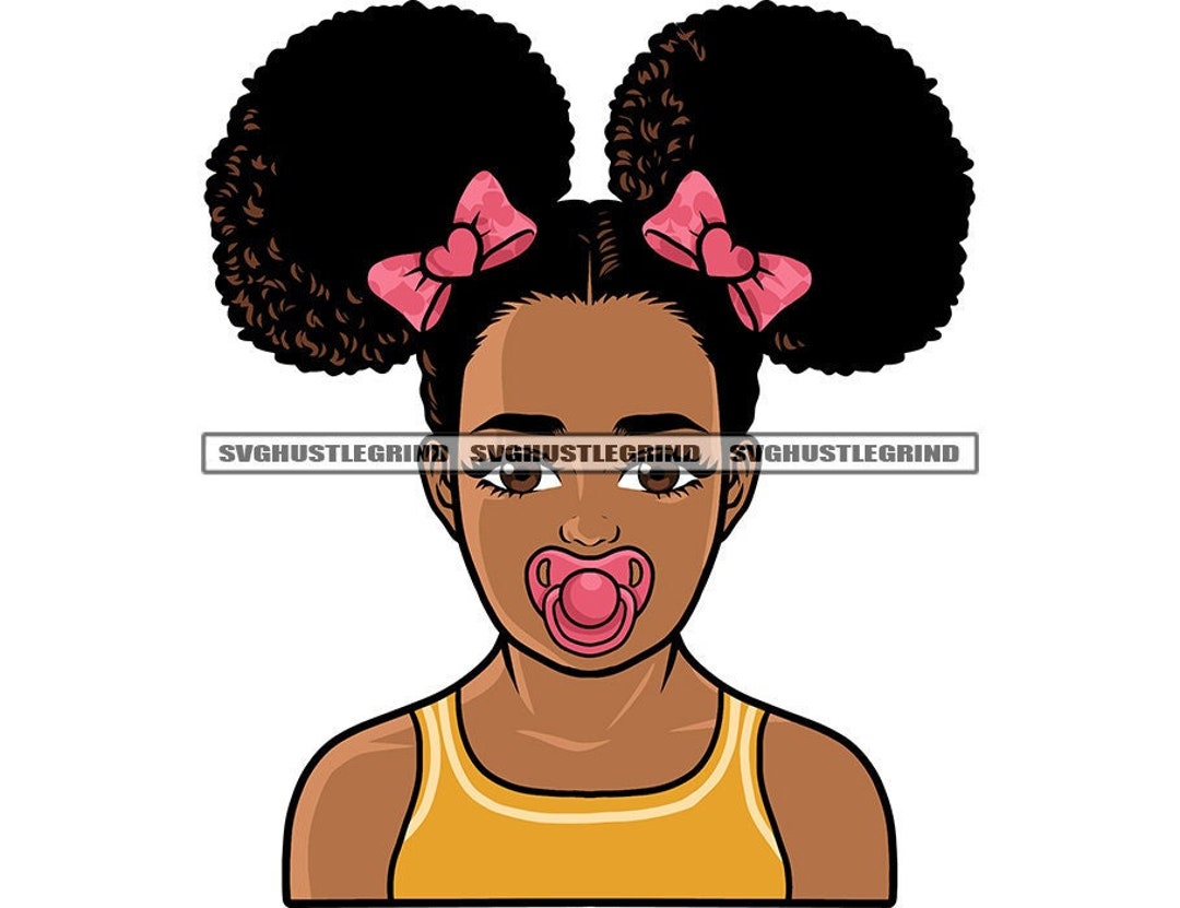 Black Girl Female Pink Pacifier Afro Puffs Pink Bows Gold Tank Top ...