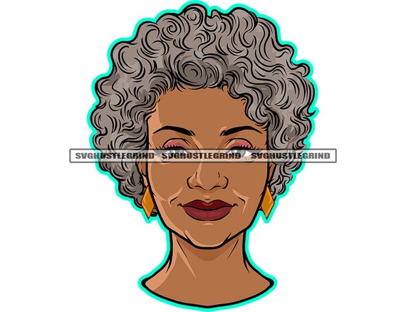 Older Black Woman Gray Curly Hair Gold Earrings Headshot Elder Etsy