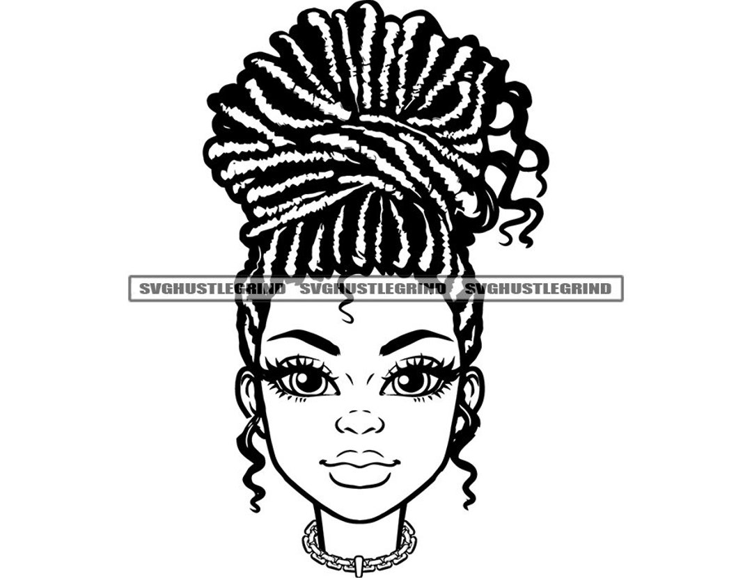 Woman Head Face Dreadlocks Locs Dreads Hairstyle Big Eyes Curly Hair ...