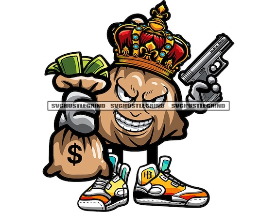 Gangster Money Character Carrying Money Bag Handgun Crown King - Etsy