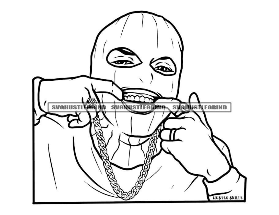 Young Gangster Black Man Showing Teeth Grill Ski Mask Cap Ring Male ...