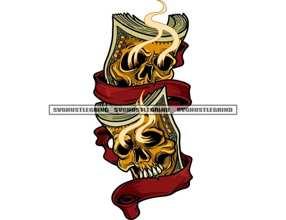 Gold Skeleton Heads Money Dollar Bill Image Red Ribbon Smoke - Etsy