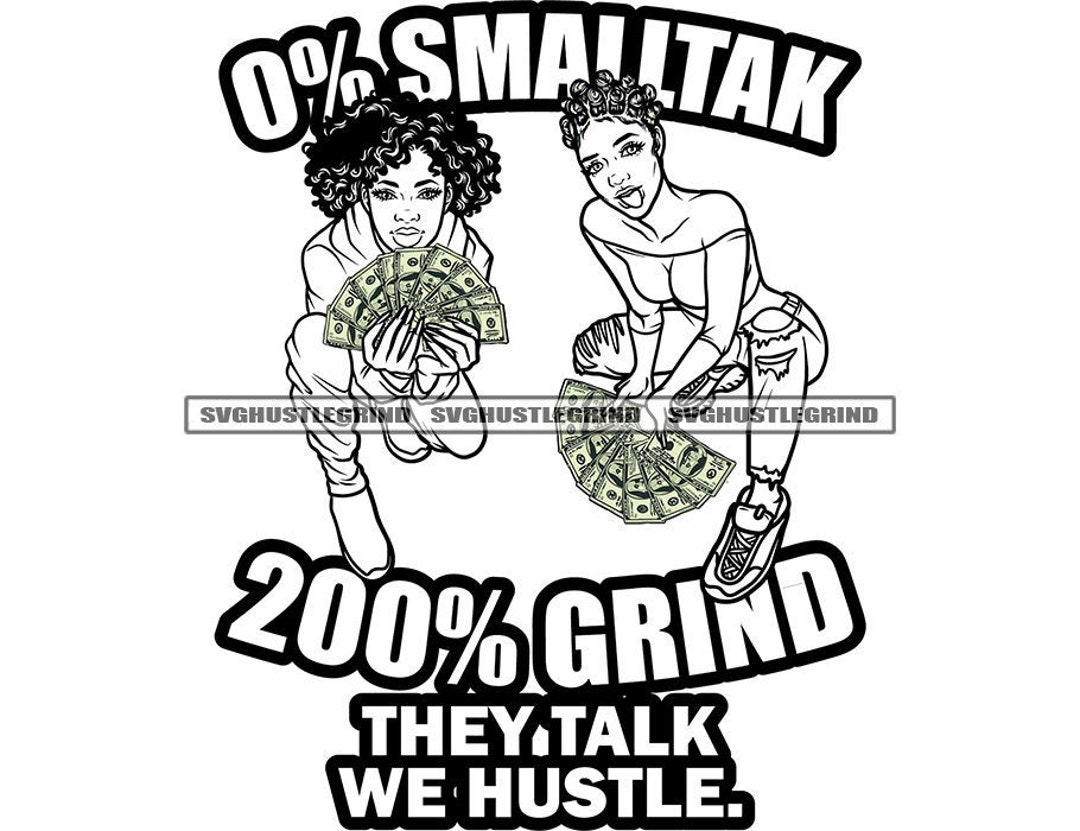 They Talk We Hustle Two Black Women Bantu Knots Afro Ripped Jeans ...