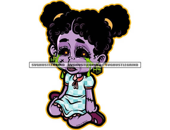 Baby Girl Afro Puffs Stitches Crying Tears Sitting Knees Hurt - Etsy