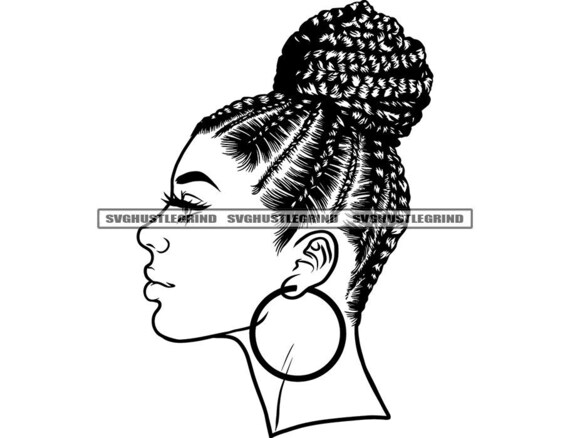 Black Female Braids Cornrows Bun Head Neck Hoop Earrings Side - Etsy