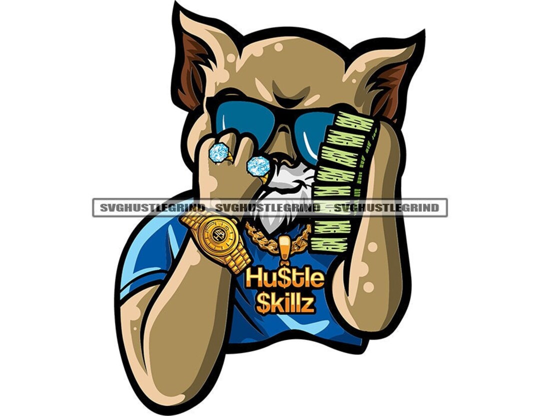 Cartoon Character Gangster Cat Holding Stack Cash Money Dollars ...