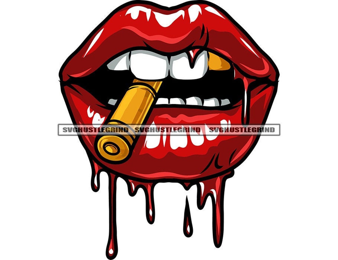 Juicy Dripping Red Lips Gold Tooth Gold Bullet Gangster Style - Etsy