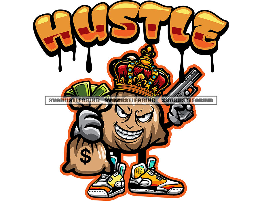 Hustle Gangster Money Character Carrying Money Bag Handgun Crown King ...