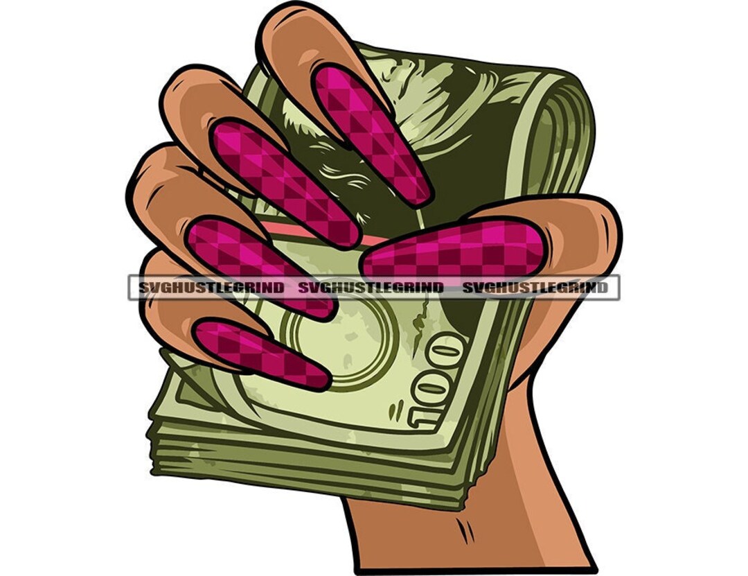 Womans Hand Handful Money Cash Dollar Bills Benjamins Grip Long Purple ...