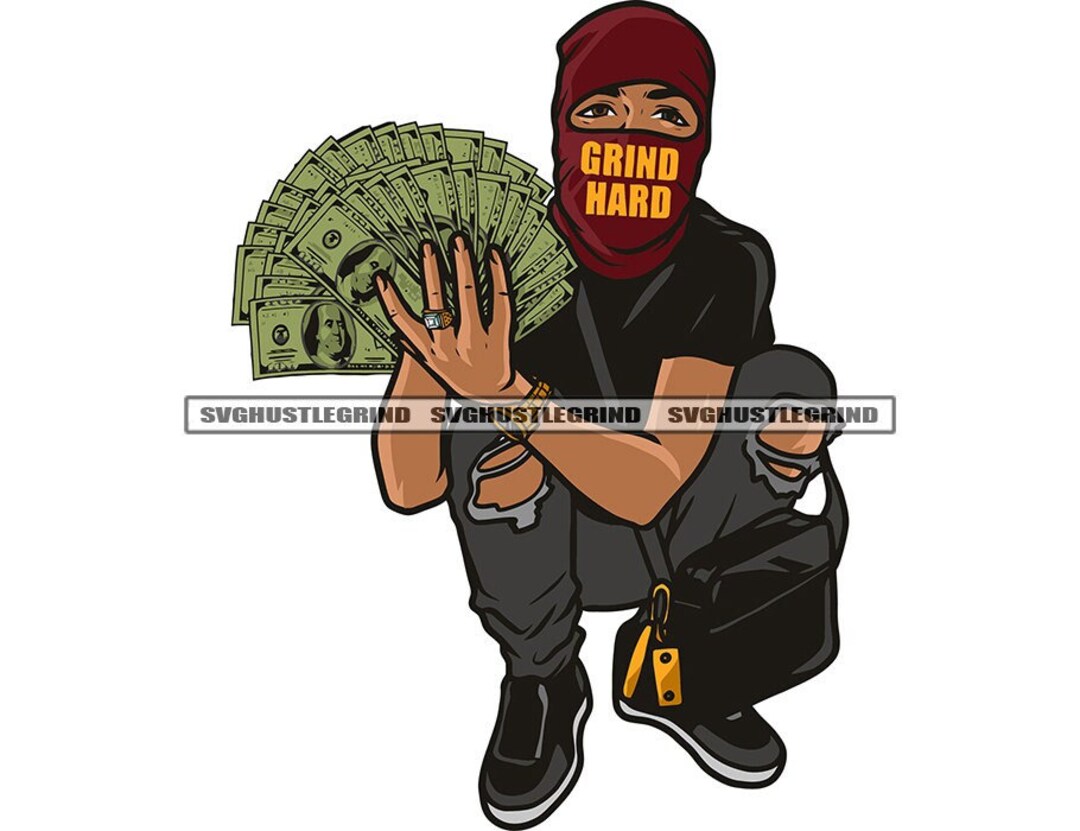 Black Man Ski Cap Holding Cash Money Kneeling Ripped Torn Jeans Fanny ...