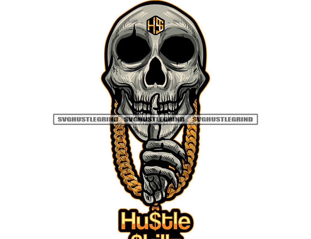 Skull Skelton Bones Hush Finger Over Mouth Gold Chain Death - Etsy Sweden