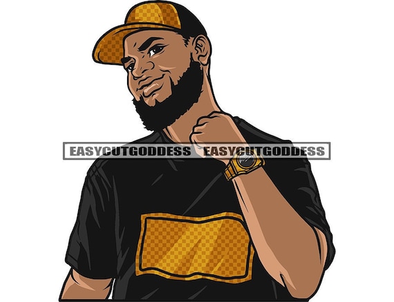 Young Black Man Black Gold Baseball Cap T Shirt Beard Gold Etsy